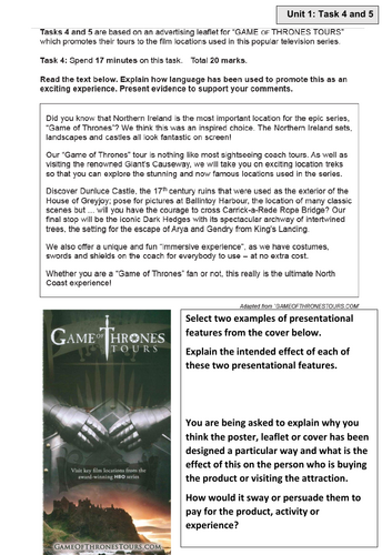 Unit 1: Task 4 and 5 Reading Media Texts | Teaching Resources