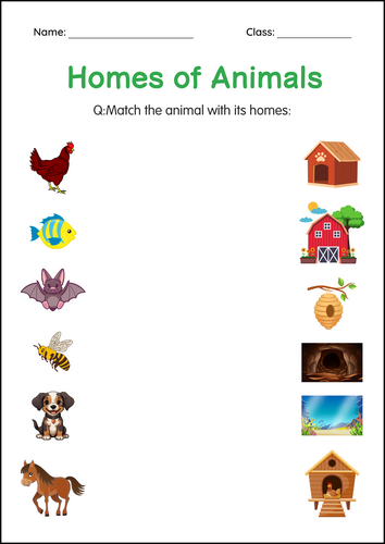 Printable Animals and Their Homes Activity Worksheets for Grade 1, 2, 3 ...
