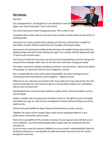 CCEA Spoken Language Controlled Assessment Victory Speeches | Teaching ...