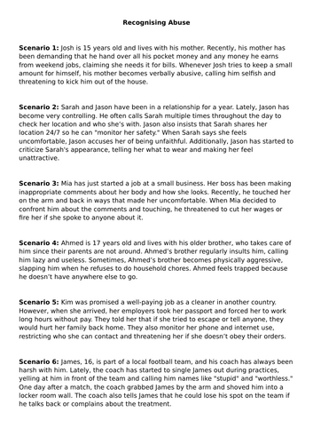 Recognising Emotional, Physical and Sexual abuse | Teaching Resources