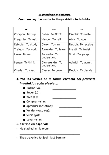 El pretérito indefinido | Teaching Resources