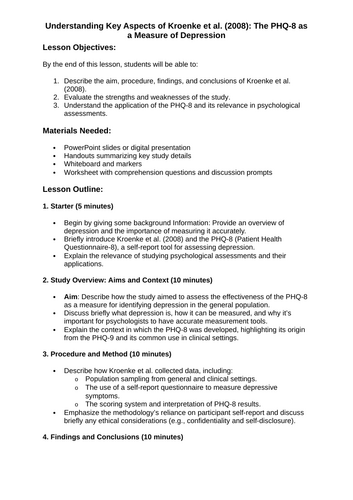Kroenke et al. (2008): The PHQ-8 as a Measure of Depression | Teaching ...