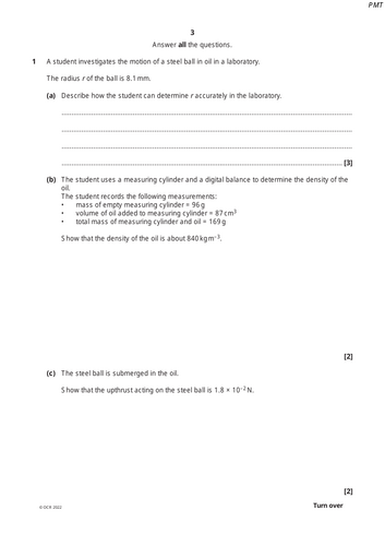 Terminal velocity PAG (A-Level: OCR A, Chapter 4 - Forces in Action ...