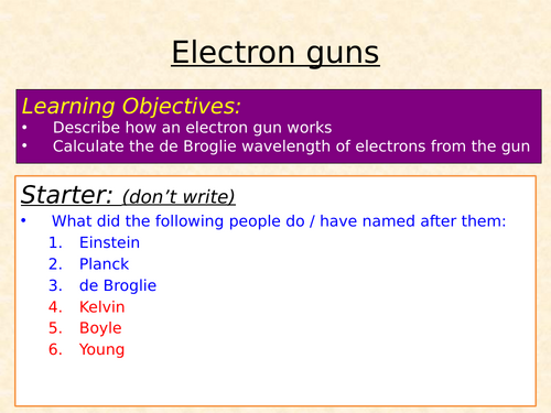 Electron guns (A-Level: OCR A, Chapter 13 - Quantum Physics) | Teaching ...