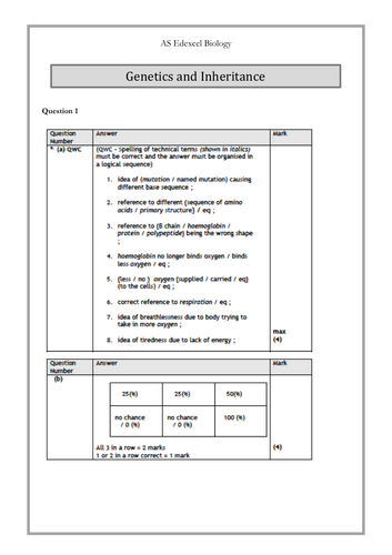 Genetics IAS Edexcel Past Paper Questions and answers | Teaching Resources