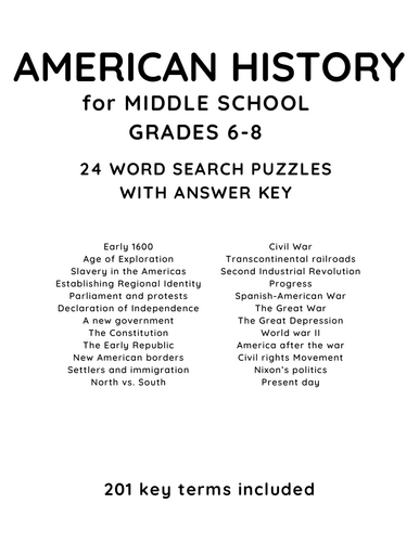 American History: 24 Word Search Puzzles for Middle School | Teaching ...