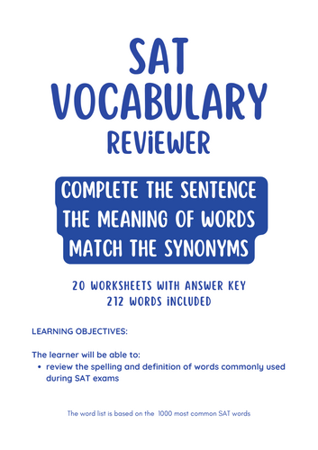 SAT Vocabulary Reviewer , 20 worksheets | Teaching Resources
