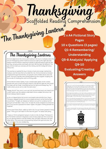 Thanksgiving Scaffolded English Reading Comprenehsion “The Thanksgiving ...