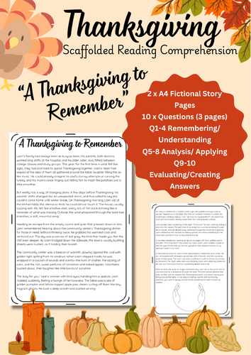 Thanksgiving Scaffolded English Reading Comprenehsion “A Thanksgiving ...