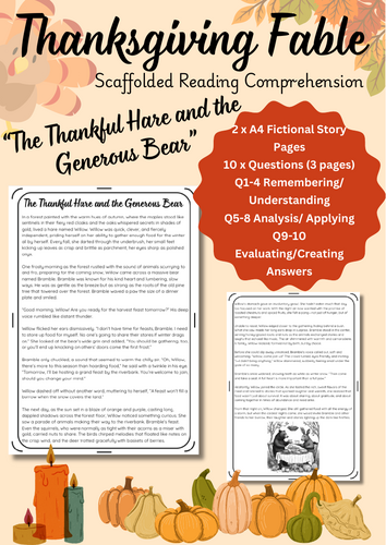 Thanksgiving Scaffolded English Reading Comprenehsion “The Thankful ...