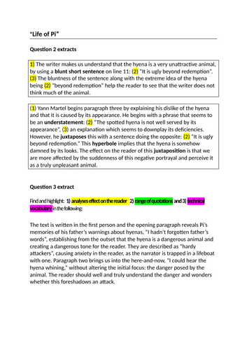 GCSE English Language paper 1 Life of Pi section A | Teaching Resources