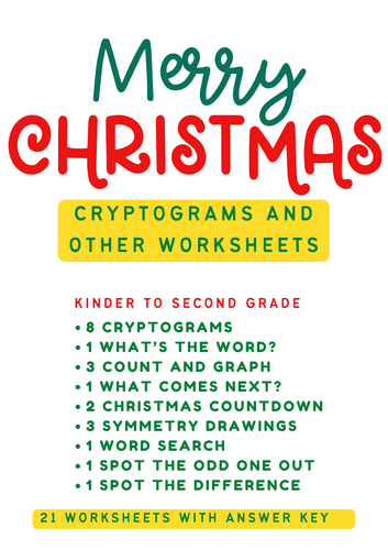 Christmas Cryptograms and Other Worksheets for Kinder to Second Grade ...