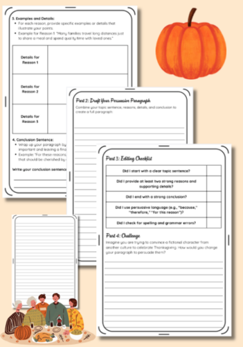 Thanksgiving Persuasive Writing English Workbook | Teaching Resources