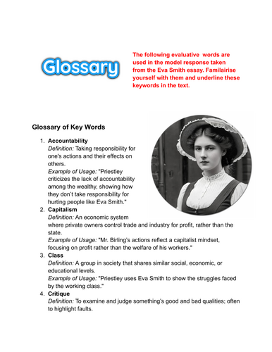 An Inspector Calls: Eva Smith - Scaffold and Model Essay | Teaching ...