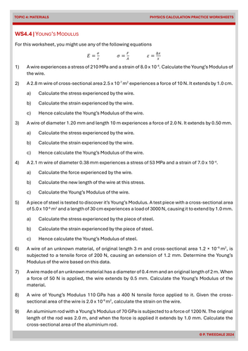 Materials: Young's Modulus Calculations | Teaching Resources