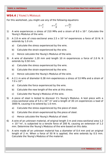 Materials: Young's Modulus Calculations | Teaching Resources