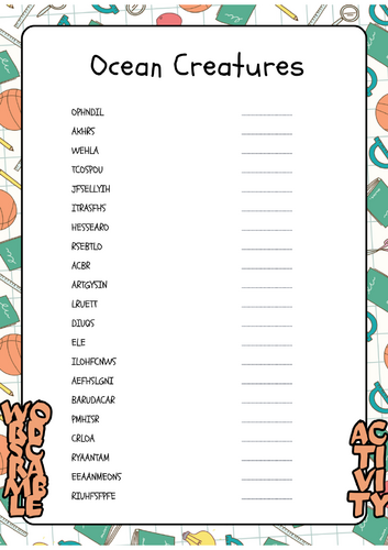 Ocean Creatures - Word Search, Scramble & Reverse Search Fun! No Prep ...