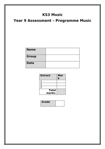 KS3 Year 9 Programme Music Listening Assessment | Teaching Resources