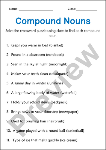 Compound Nouns Grammar Worksheet for Grade 1, 2, 3 | Teaching Resources