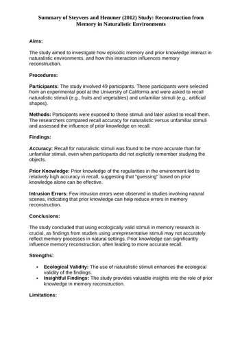 Steyvers and Hemmer (2012) reconstructive memory study. | Teaching Resources