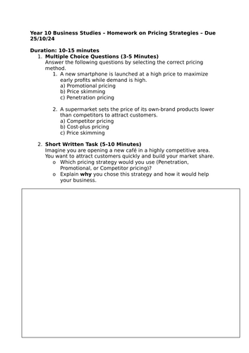 Year 10 Business Studies - Pricing Strategies in the Marketing Mix ...