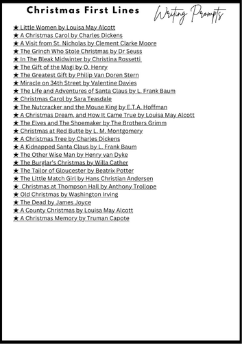 Christmas Famous First Lines Creative Writing Prompts for Narrative ...