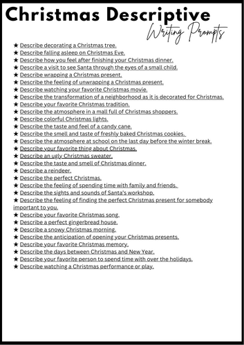 Christmas Descriptive Writing Prompts | Teaching Resources