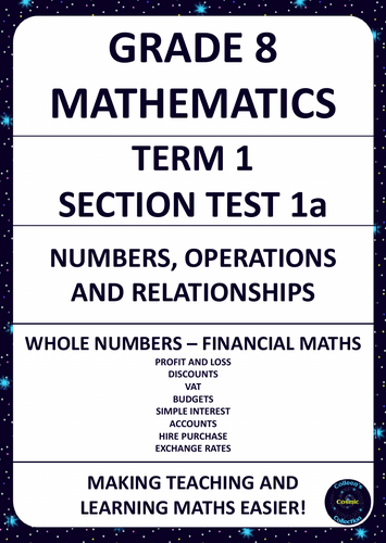 Financial Maths Test - Grade 8 Maths Term 1 Section Test 1a CAPS ...
