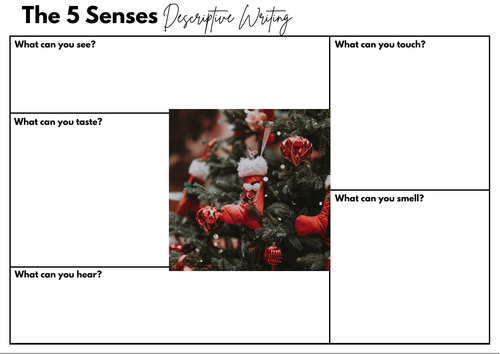 Christmas Themed 5 Senses Worksheet for Descriptive Writing | Teaching ...
