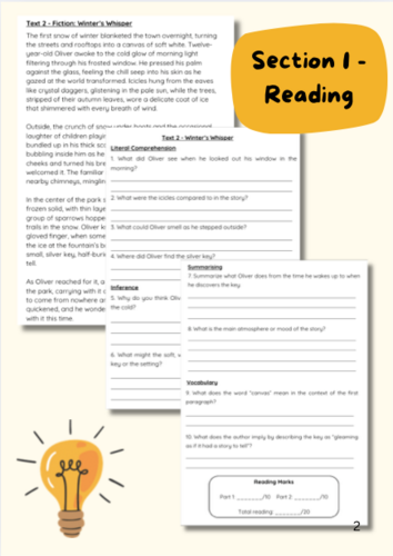 English Diagnostic Test - End of Term 1 - Reading, Writing, Language ...