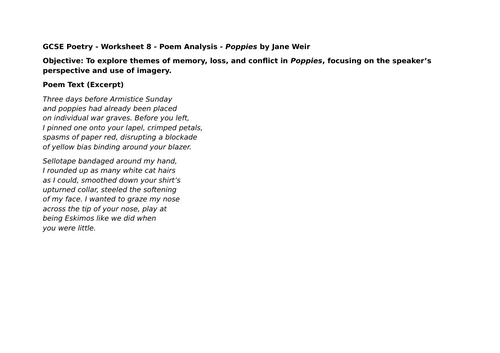 A Cohesive GCSE Poetry Reading and Analysis Workbook with 9 worksheets ...