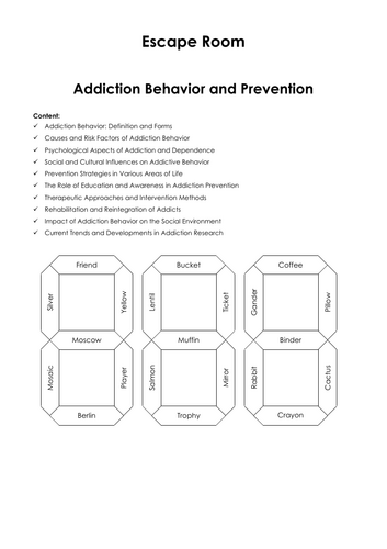 Psychology ESCAPE ROOM - Addiction Behavior and Prevention (10 Texts ...