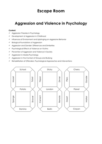 Psychology ESCAPE ROOM - Aggression and Violence in Psychology (10 ...