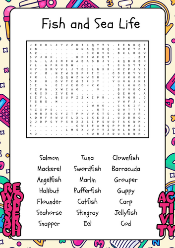 Fish and Sea Life - Reverse Word Search No Prep Activity Printable ...
