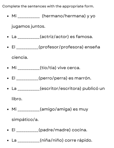 masculine and feminine nouns in spanish worksheet | Teaching Resources