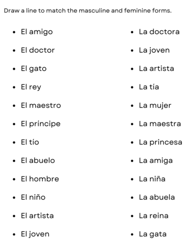 masculine and feminine nouns in spanish worksheet | Teaching Resources