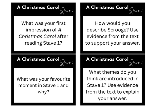 A Christmas Carol Stave 1 Post-Reading Discussion Cards | Teaching ...