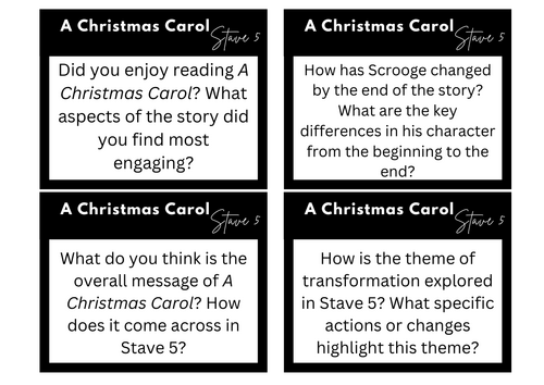 A Christmas Carol Stave 5 Post-Reading Discussion Cards | Teaching ...