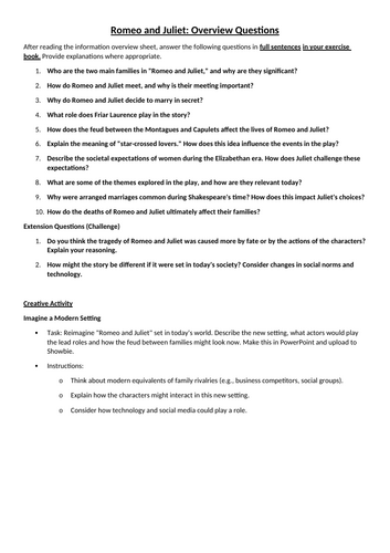 Romeo and Juliet - Full SOW for KS3 | Teaching Resources