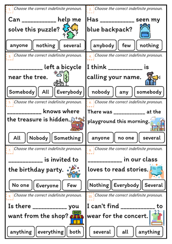 Indefinite Pronouns Many Activities | Teaching Resources