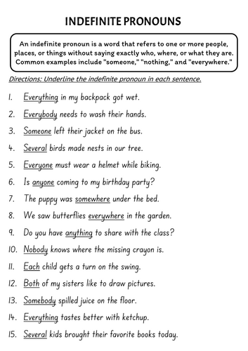 Indefinite Pronouns Many Activities | Teaching Resources