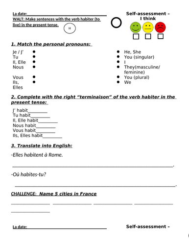 Le verbe habiter (French lesson) | Teaching Resources