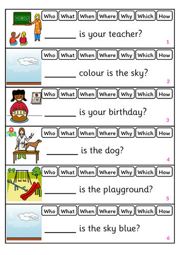 Question Words Wh-Words Task Cards | Teaching Resources