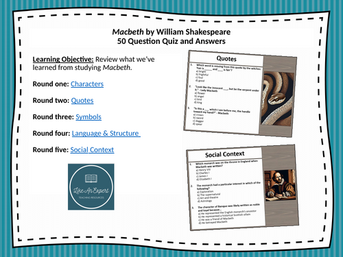 50-Question Macbeth Quiz: Characters, Quotes, Symbols, Social Context ...