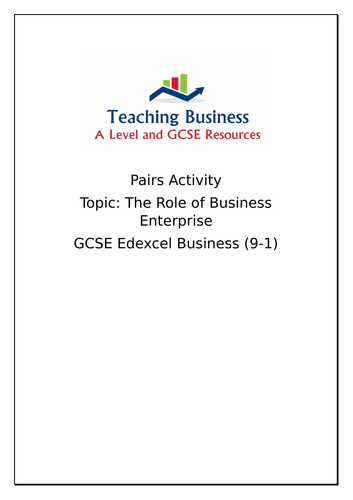 Edexcel GCSE Business - The Role of Business Enterprise | Teaching ...