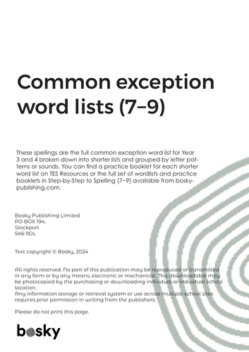 The Year 3 and 4 common exception words, The word lists from Step-by ...