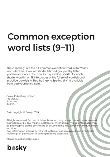 The Year 5 and 6 common exception words, The word lists from Step-by ...