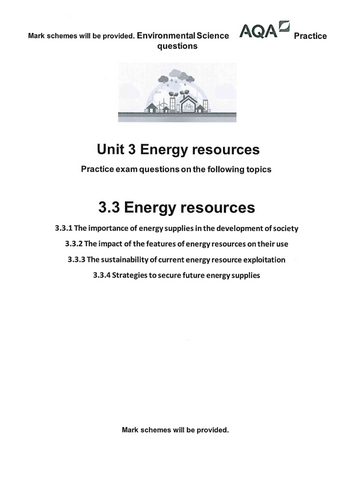 AQA Environmental Science_Topic 3_Energy Resources_Complete Unit ...