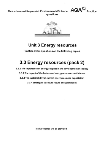 AQA Environmental Science_Topic 3_Energy Resources_Complete Unit ...