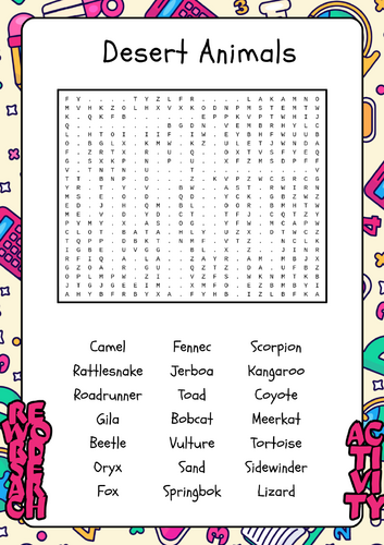 Desert Animals - Printable Reverse Word Search Puzzle Activity - No ...